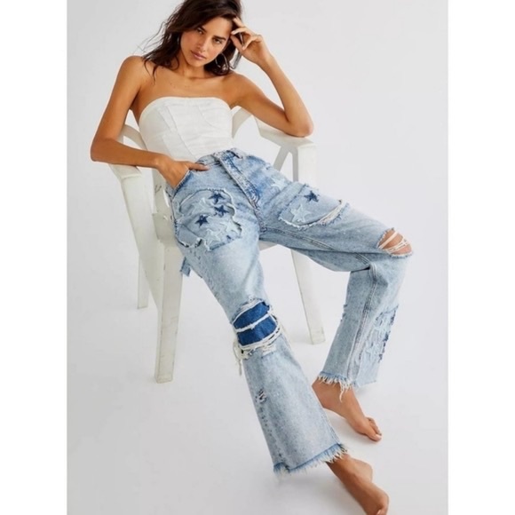 We The Free | Jeans | Free People Oversized Star Ripped Jeans | Poshmark
